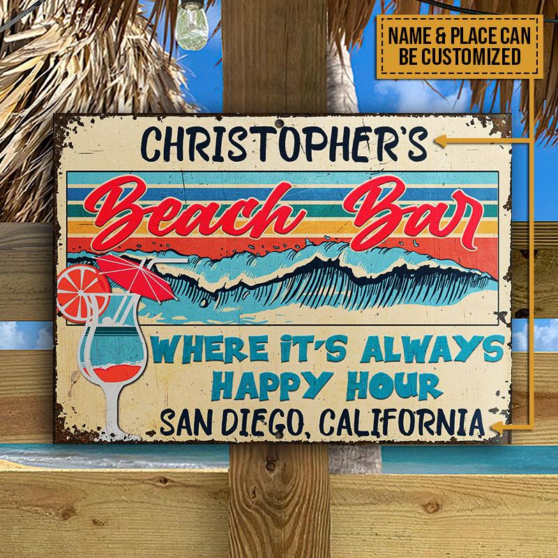 Beach Bar Happy Hour, Outdoor Bar Decor, Custom Classic Metal Signs ...