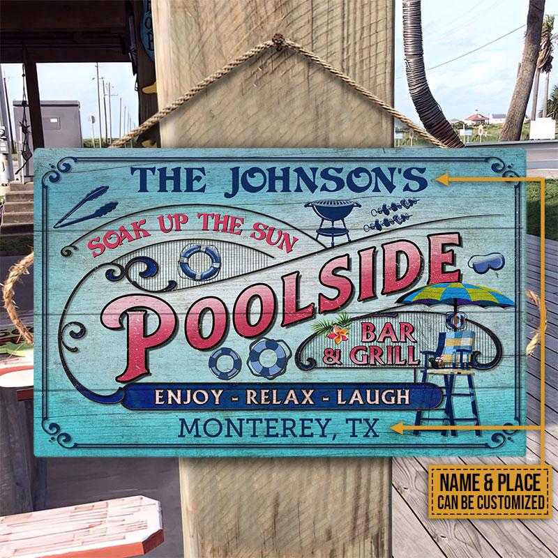 Personalized Pool Bar & Grill Pink And Blue Custom Wood Rectangle Sign ...
