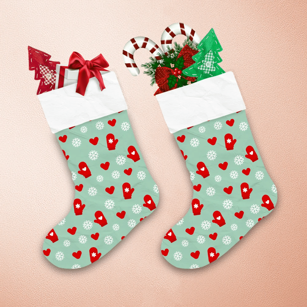 Kawaii Heart Snowflakes And Mittens Symbol Pattern Christmas Stocking - Teehall - Live Creatively